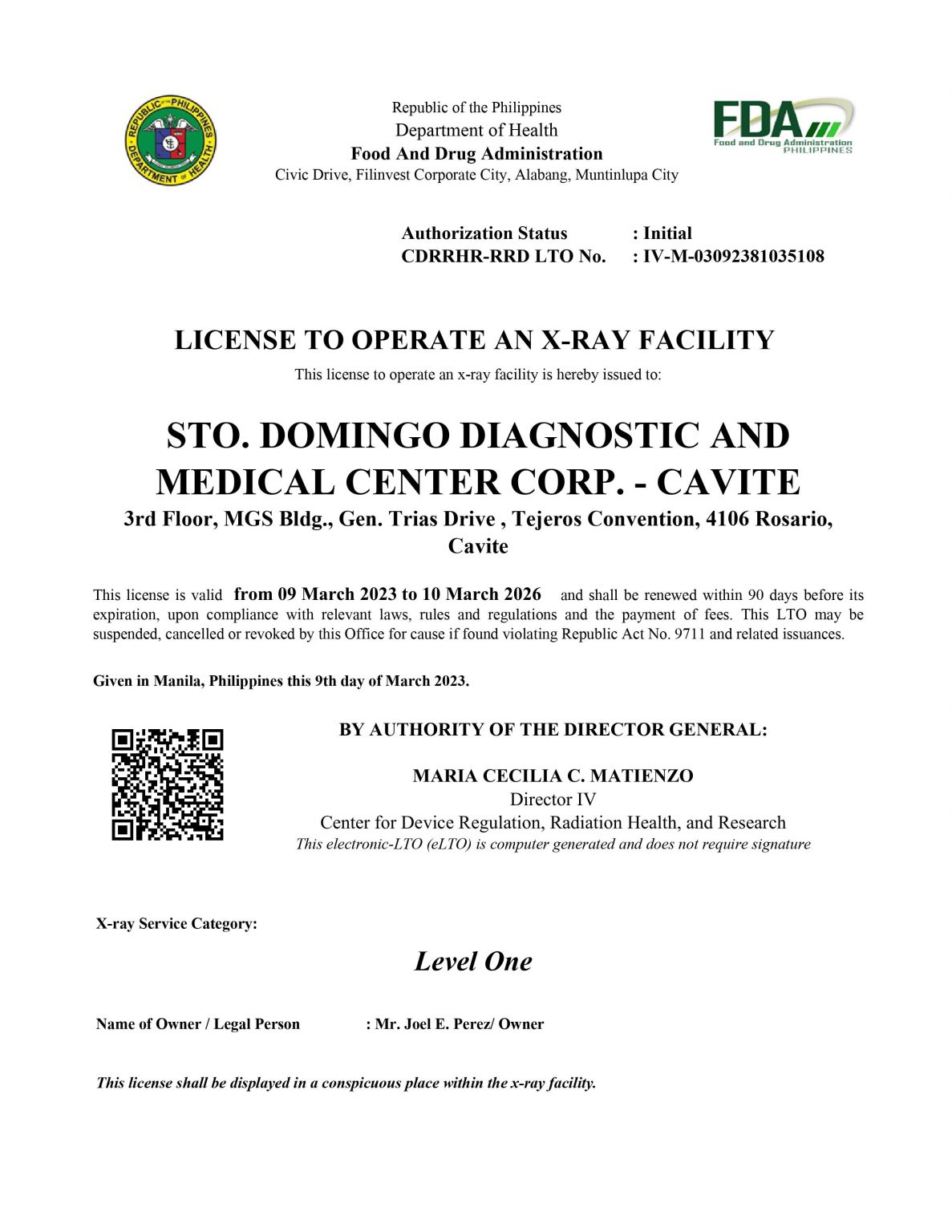 Accreditation – Sto. Domingo Diagnostic and Medical Center Corp.