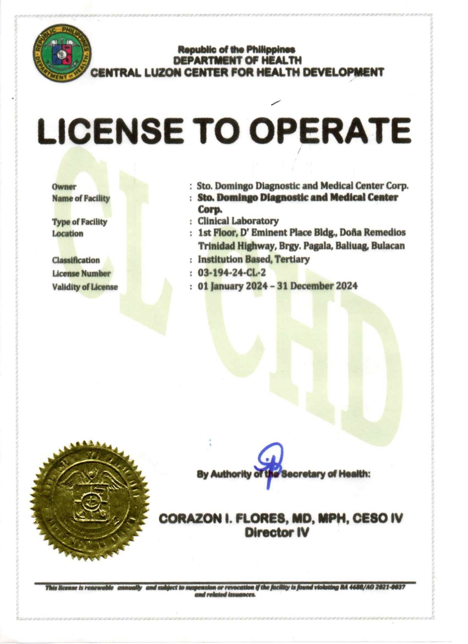 Accreditation – Sto. Domingo Diagnostic and Medical Center Corp.