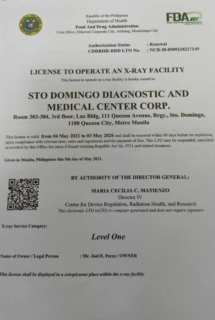 Accreditation – Sto. Domingo Diagnostic and Medical Center Corp.