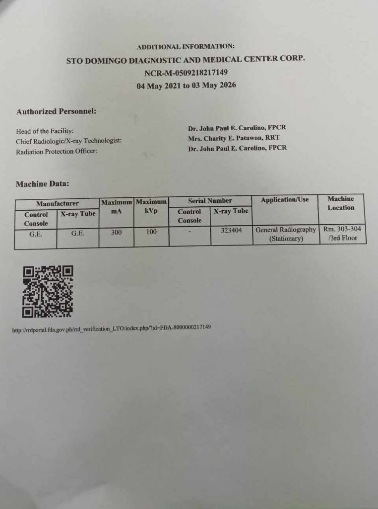 Accreditation – Sto. Domingo Diagnostic and Medical Center Corp.