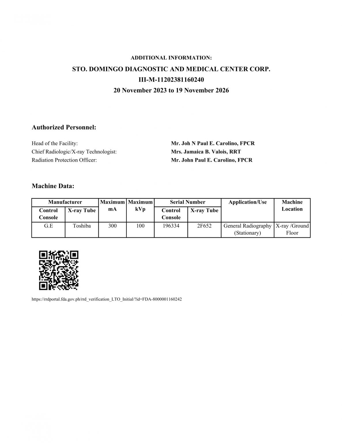 Accreditation – Sto. Domingo Diagnostic and Medical Center Corp.